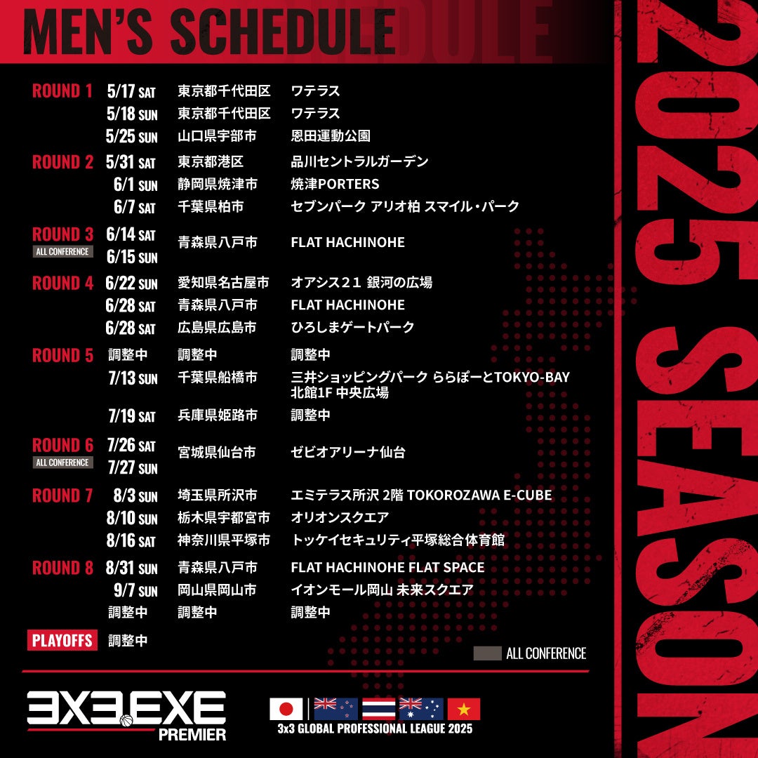【3×3.EXE PREMIER JAPAN 2025 SEASON】女子開幕戦が4/26-27(ライトキューブ宇都宮)、男子開幕戦が5/17-18(ワテラス)に決定!!! | スポーツマニア